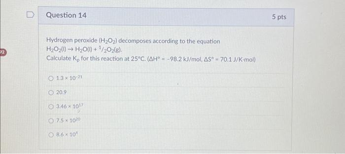 Solved Hydrogen peroxide (H2O2) decomposes according to the | Chegg.com