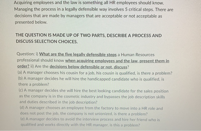 Solved Acquiring employees and the law is something all HR | Chegg.com