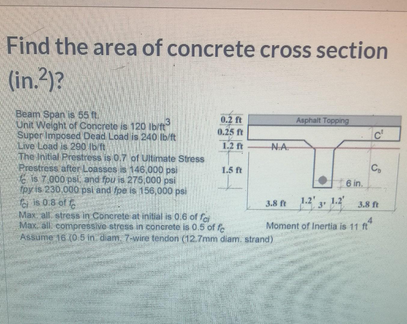 Solved Find the area of concrete cross section (in.)? C c. | Chegg.com