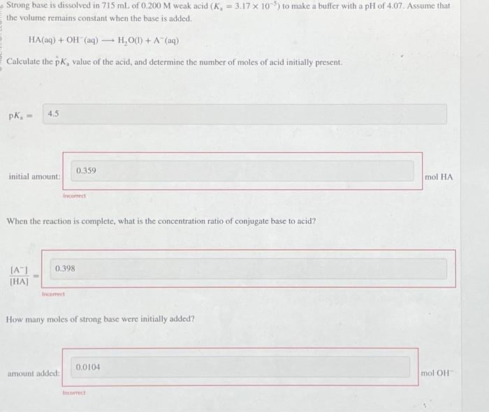 Solved Strong base is dissolved in 715 mL of 0.200M weak | Chegg.com