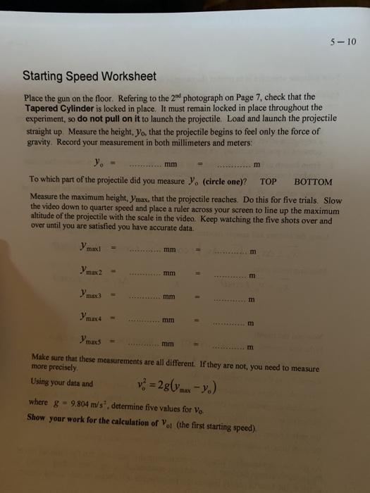 5-1 Lab 5: Projectile Motion Objective: Predict where | Chegg.com