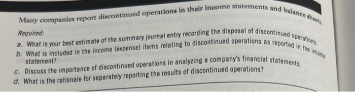 Solved Many companies report discontinued operations in | Chegg.com