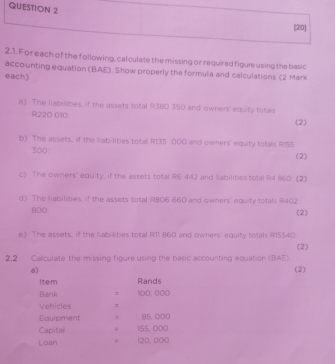 Solved QUESTION 2[20]2.1. ﻿For each of the following, cal | Chegg.com