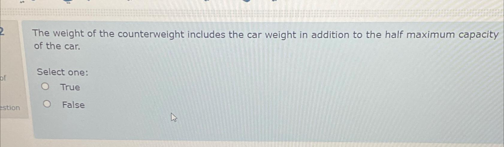 Solved The weight of the counterweight includes the car | Chegg.com