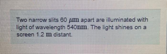 Solved Two narrow slits 60μmn apart are illuminated with | Chegg.com