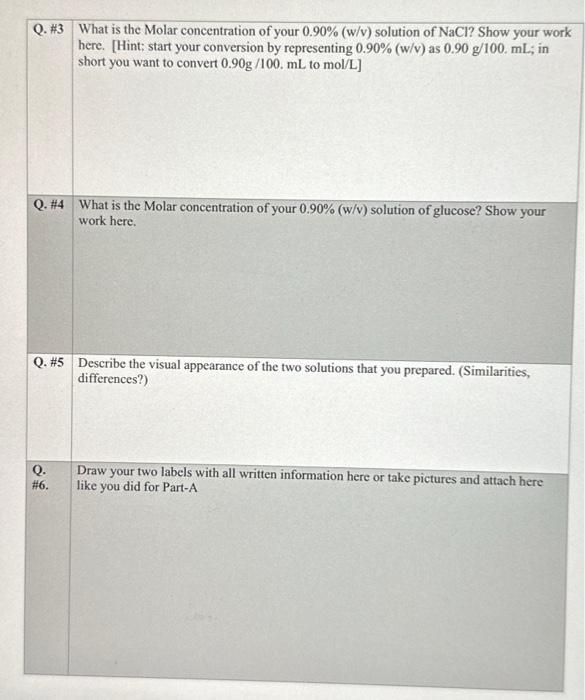 Solved Q. #3 What is the Molar concentration of your 0.90% | Chegg.com