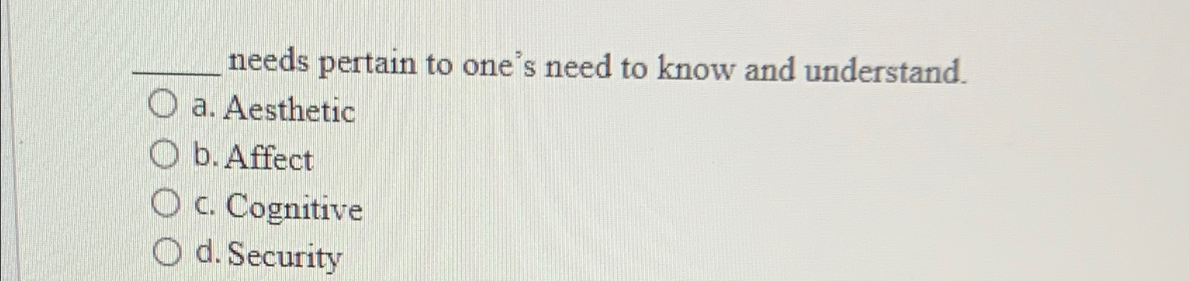 Solved needs pertain to one's need to know and understand.a. | Chegg.com