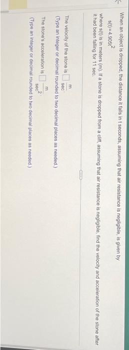 Solved When an object is dropped, the distance it falls in 1 | Chegg.com