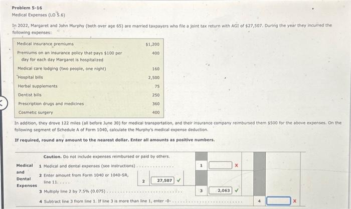 Solved Problem 5-16 Medical Expenses (Lo 5.6) In 2022, | Chegg.com