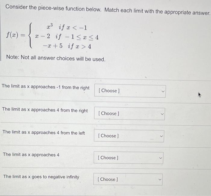 Consider the piece-wise function below. Match each | Chegg.com