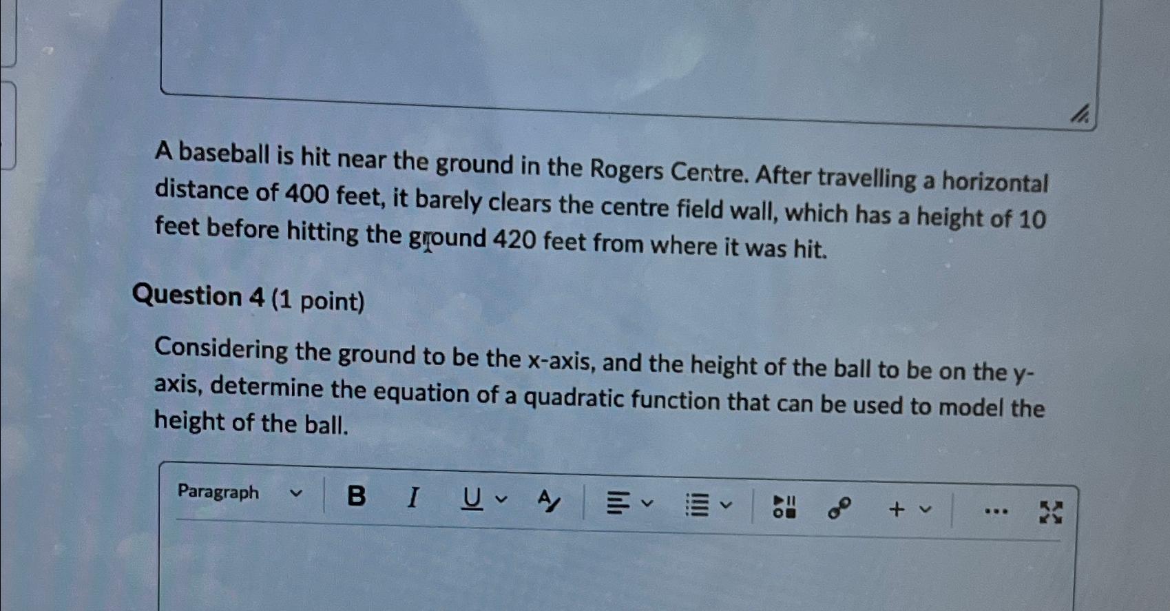 Solved A baseball is hit near the ground in the Rogers | Chegg.com