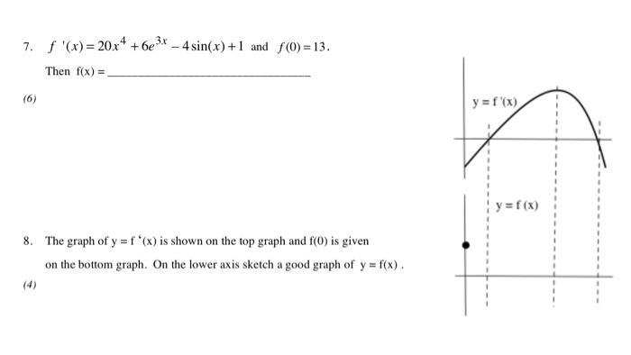 Solved Ox4+6ex-4sin(x) + 1 and f(0) = 13 7 3/4 Then f(x) (6) | Chegg.com