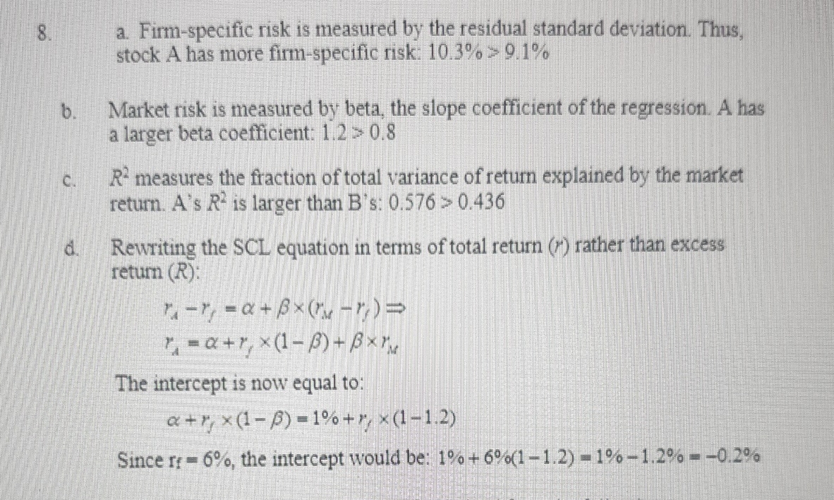 Solved a. ﻿Firm-specific risk is measured by the residual | Chegg.com