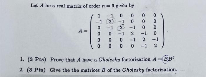 Solved Let A be a real matrix of order n=6 givèn by | Chegg.com