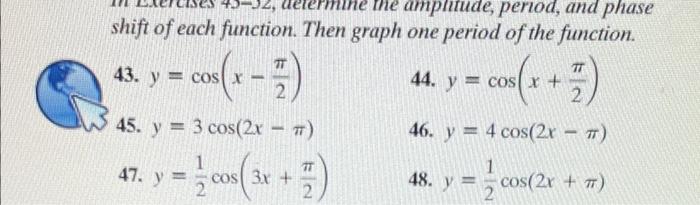 Solved shift of each function. Then graph one period of the | Chegg.com