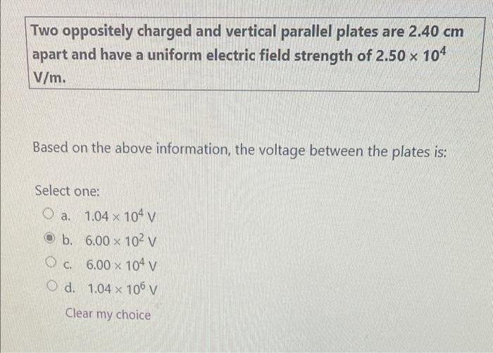 Solved Two oppositely charged and vertical parallel plates | Chegg.com