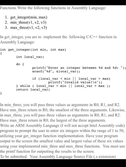 Functions Write the following functions in Assembly | Chegg.com