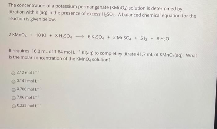 Solved The concentration of a potassium permanganate (KMnO4) | Chegg.com
