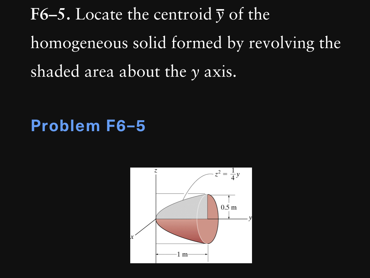Solved F6-5. ﻿Locate the centroid ?bar (y) ﻿of the | Chegg.com