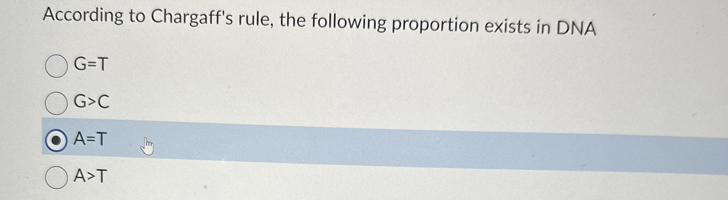 Solved According to Chargaff's rule, the following | Chegg.com
