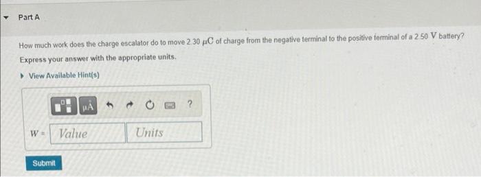 Solved How much work does the charge escalator do to move | Chegg.com