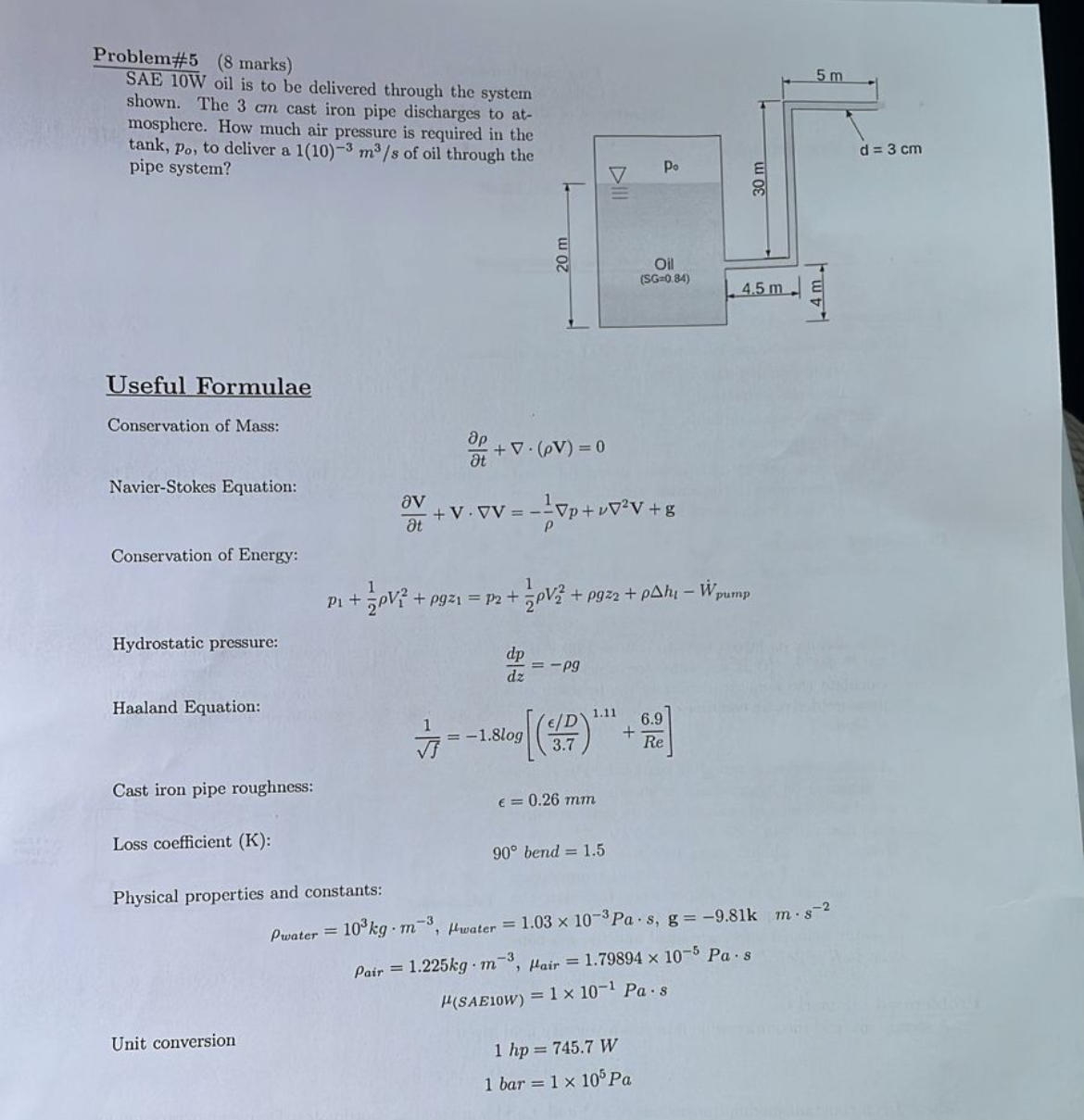 Solved Problem#5 (8 ﻿marks)SAE 10 ﻿W oil is to be delivered | Chegg.com