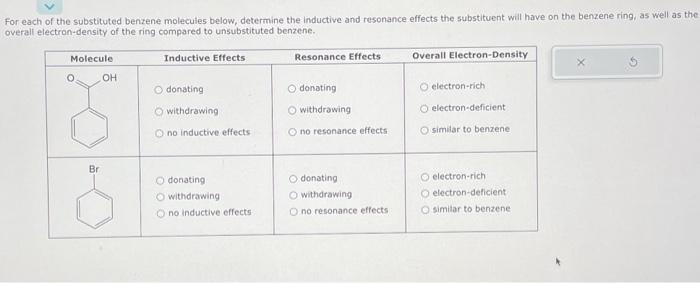 Solved or each of the substituted benzene molecules below, | Chegg.com