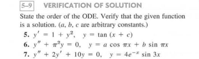 Solved 5-9 VERIFICATION OF SOLUTION State the order of the | Chegg.com
