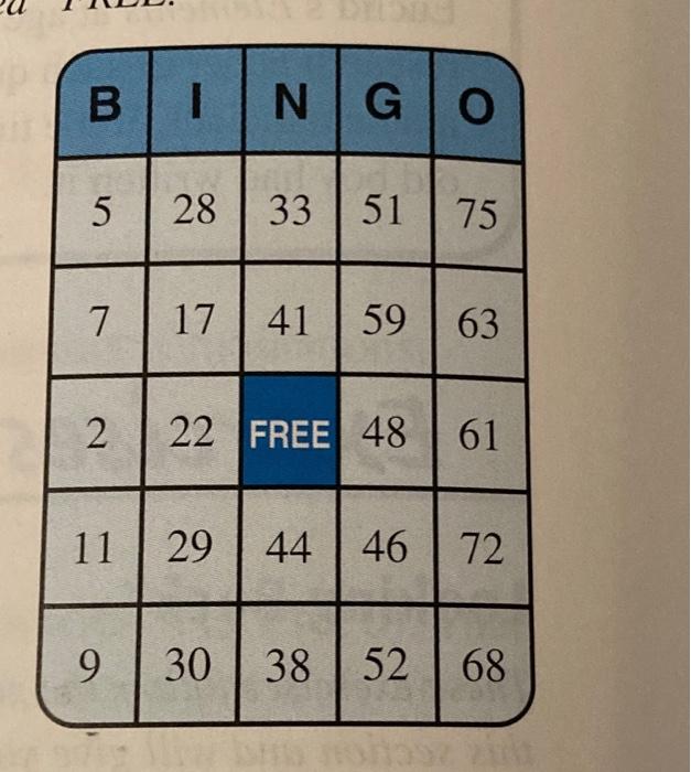 Solved A typical bingo card is shown in the figure. The | Chegg.com