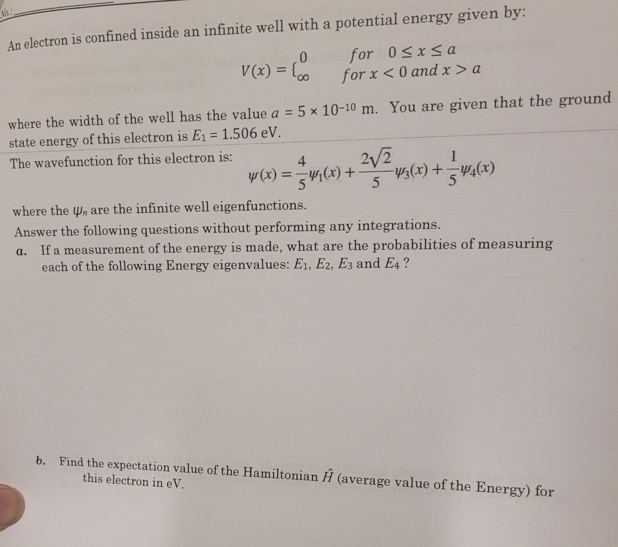 Solved An electron is confined inside an infinite well with | Chegg.com