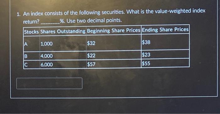 Solved 1. An index consists of the following securities. | Chegg.com
