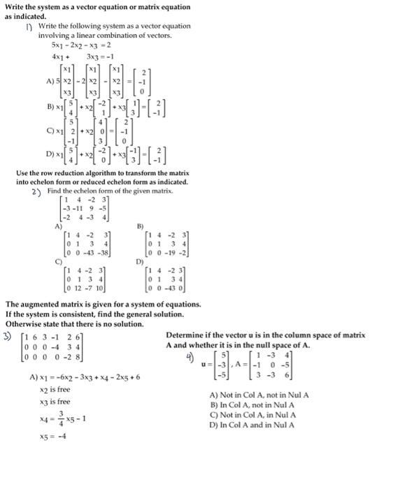 Solved Write the system as a vector equation or matrix | Chegg.com