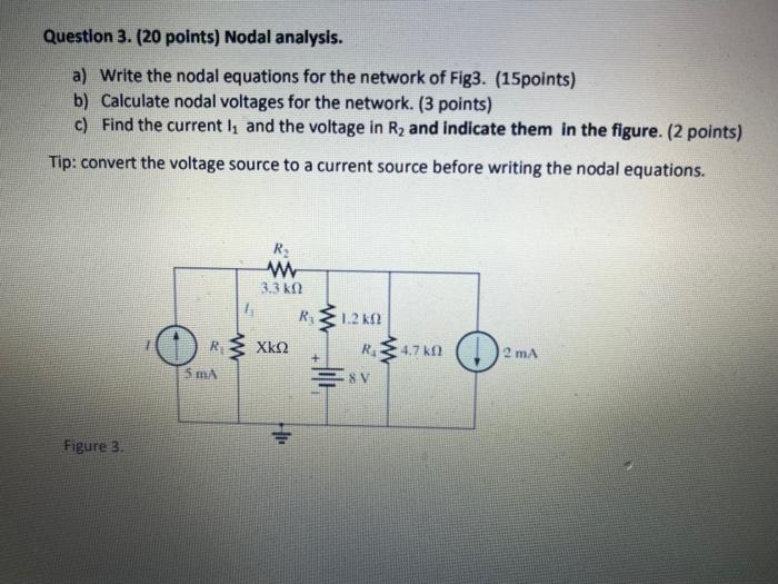 Solved Question 3. (20 points) Nodal analysis. a) Write the | Chegg.com