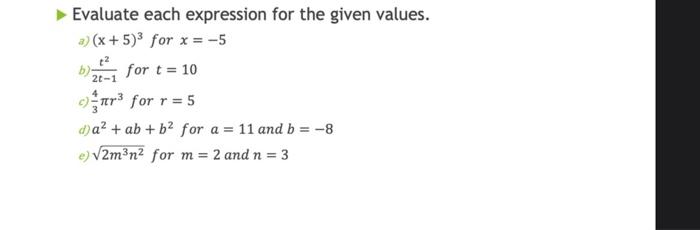 Solved Evaluate each expression for the given values. a) | Chegg.com