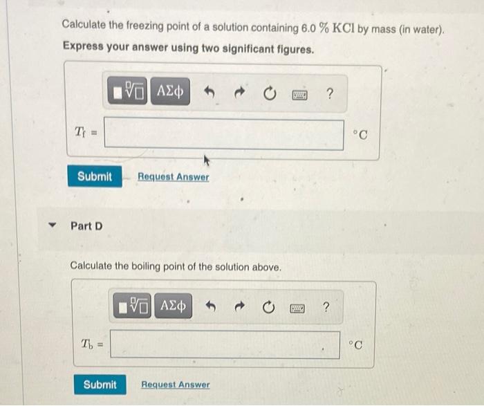 Solved Calculate the freezing point of a solution containing | Chegg.com