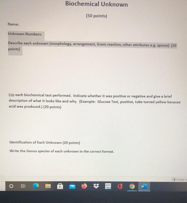 Solved Biochemical Unknown (50 points) Name: Unknown | Chegg.com