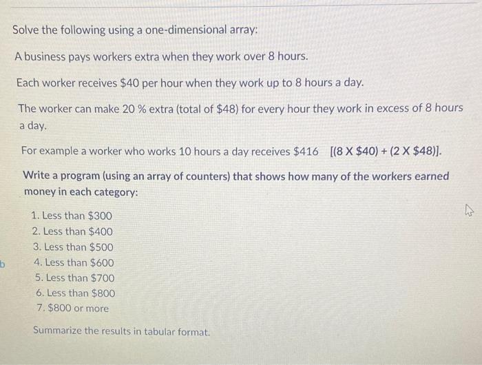 Solved Solve the following using a one-dimensional array: A | Chegg.com