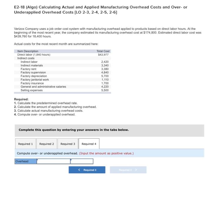 Solved E2-18 (Algo) Calculating Actual and Applied | Chegg.com Solved E2-18 (Algo) Calculating Actual and Applied | Chegg.com
