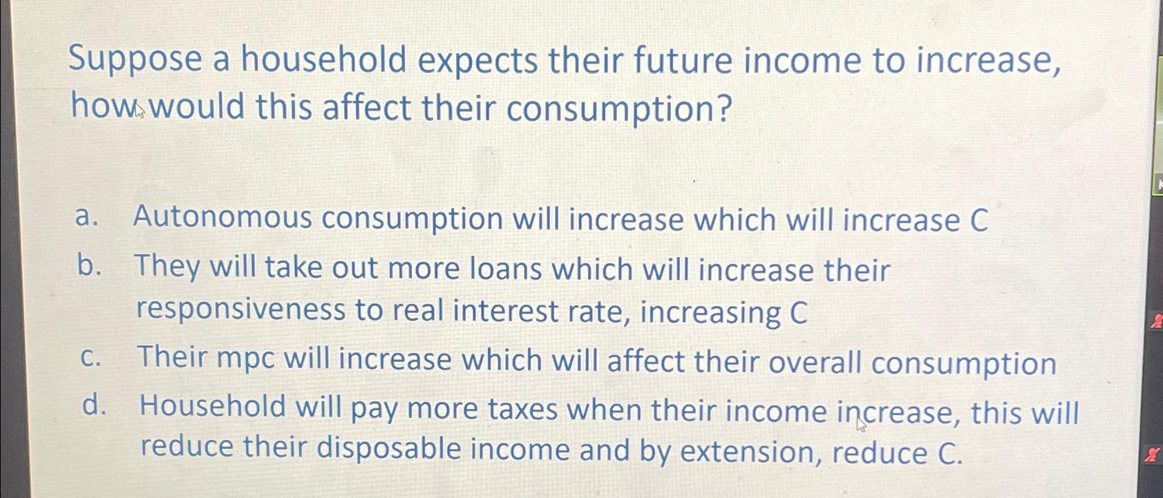 Solved Suppose a household expects their future income to | Chegg.com