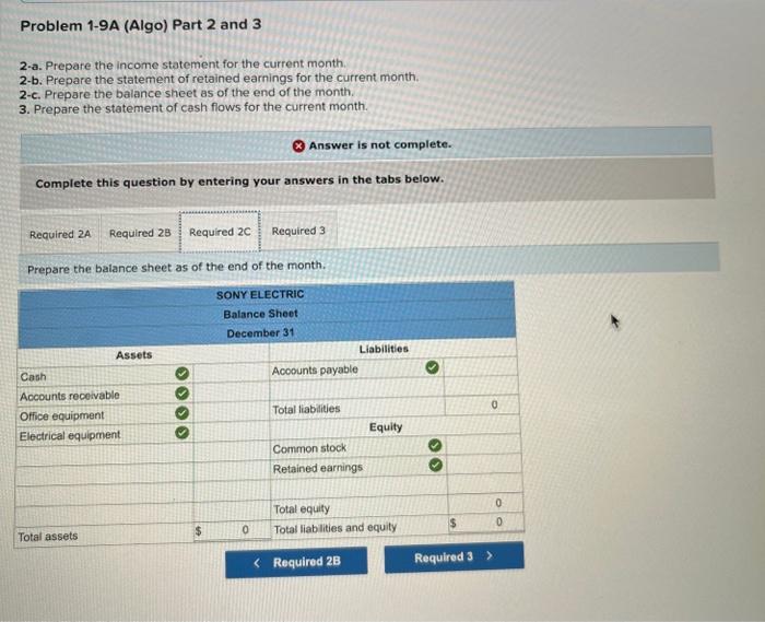 Solved Required information Problem 1-9A (Algo) Analyzing | Chegg.com