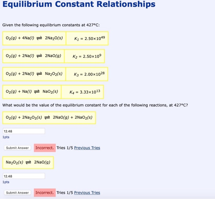 Solved Equilibrium Constant Relationships Given the | Chegg.com