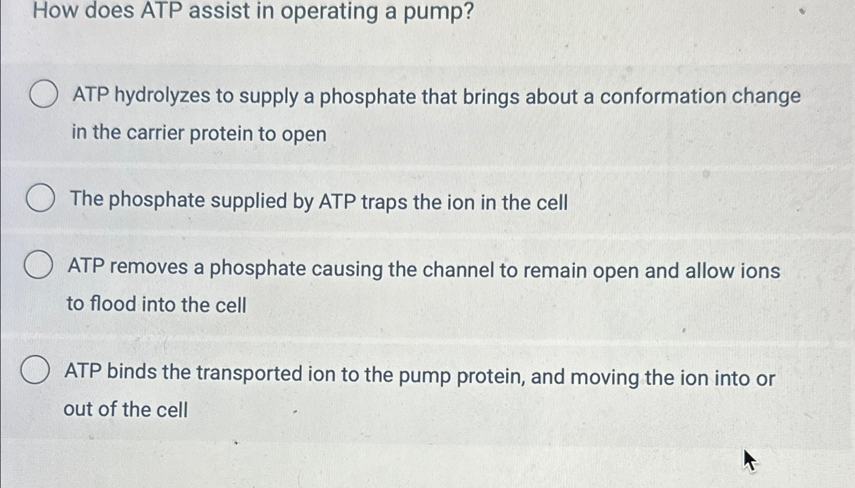 Solved How does ATP assist in operating a pump?ATP | Chegg.com