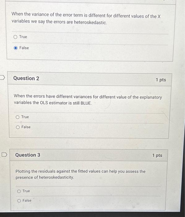Solved When the variance of the error term is different for | Chegg.com
