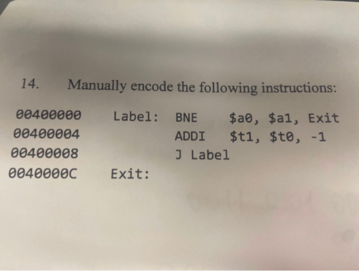 Solved 14. Manually encode the following instructions: | Chegg.com