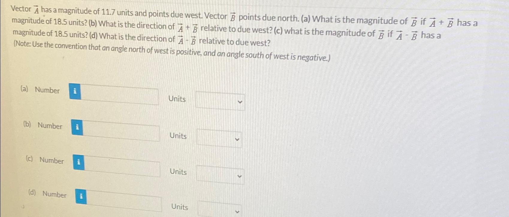 Solved Vector vec(A) ﻿has a magnitude of 11.7 ﻿units and | Chegg.com