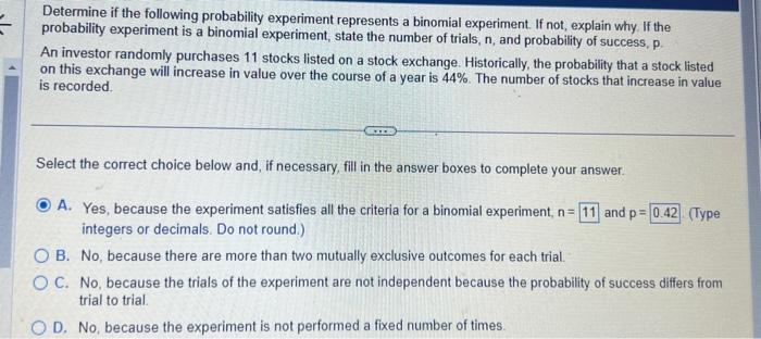 Solved Determine if the following probability experiment | Chegg.com