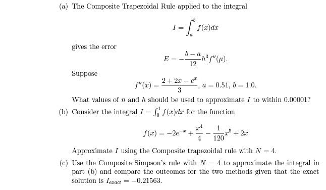 Solved (a) The Composite Trapezoidal Rule applied to the | Chegg.com