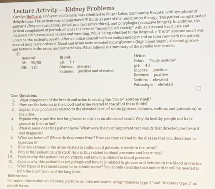 Solved Lecture Activity - Kidney Problems Carolyn Hoffoere a | Chegg.com