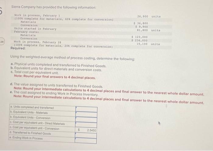 Solved 5 29 Sierra Company has provided the following | Chegg.com