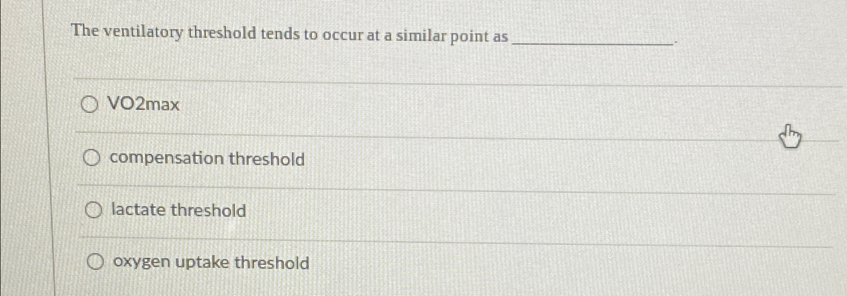 Solved The ventilatory threshold tends to occur at a similar | Chegg.com